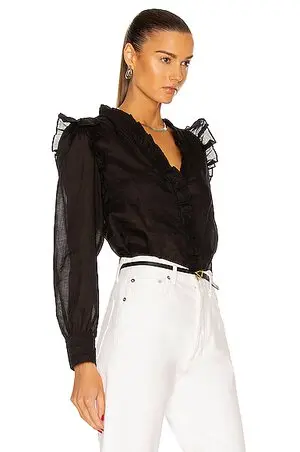 FRAME Lauren Long Sleeve Top In Black