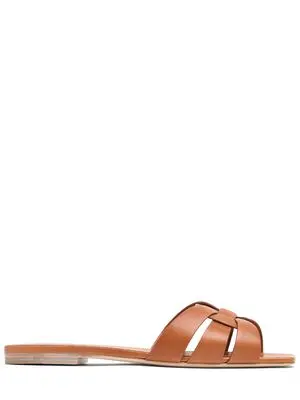 Saint Laurent 10mm Tribute Leather Mule Sandals Tan