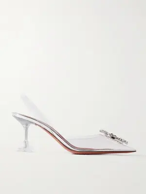Amina Muaddi Begum Crystal-embellished Slingback Pumps - Neutrals