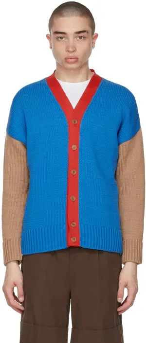 Opening Ceremony Opening Ceremony Multicolor Combo Dropped Cardigan - Petrol Blu