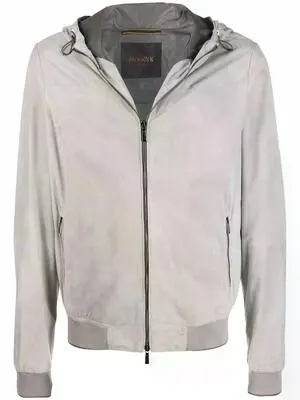 MOORER Lightweight Zipped Leather Jacket - Grey