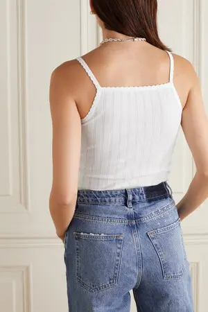 LESET Pointelle-knit Cotton-jersey Tank - White