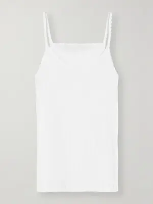 LESET Pointelle-knit Cotton-jersey Tank - White