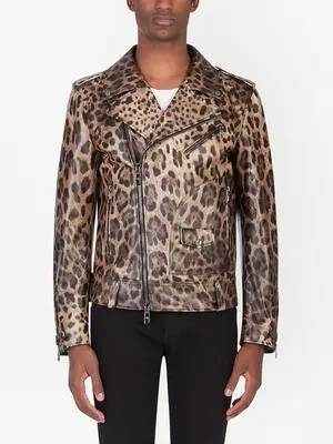 Dolce & Gabbana Leopard Print Leather Biker Jacket