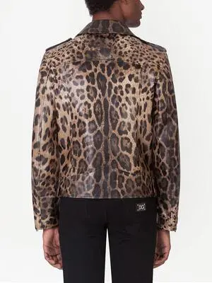 Dolce & Gabbana Leopard Print Leather Biker Jacket