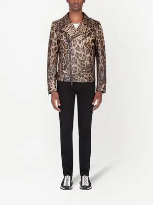 Dolce & Gabbana Leopard Print Leather Biker Jacket