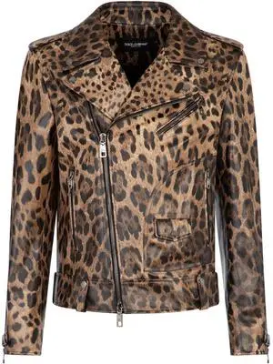 Dolce & Gabbana Leopard Print Leather Biker Jacket