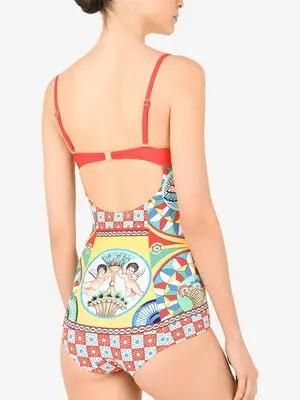 Dolce & Gabbana Carretto-print Balconette Swimsuit - Red