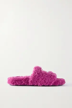 Balenciaga Balenciaga Furry Logo-embroidered Faux Shearling Slides Pink