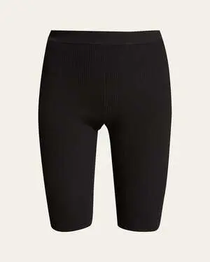 Saint Laurent Monogram YSL Ribbed Biker Shorts - Nero