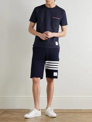 Thom Browne Striped Loopback Cotton-jersey Shorts - Blue