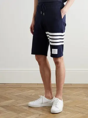 Thom Browne Striped Loopback Cotton-jersey Shorts - Blue