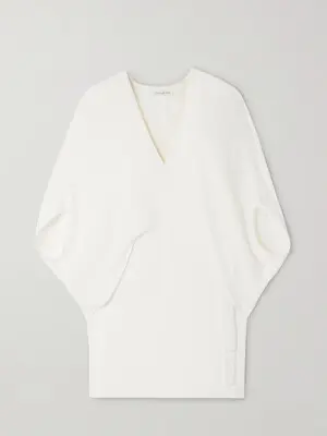 Halston Cape-effect Draped Crepe Mini Dress - Neutrals