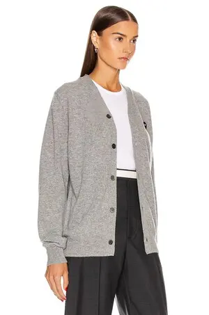 Play Comme Des Garcon Wool Cardigan With Heart Emblem - Light Gray
