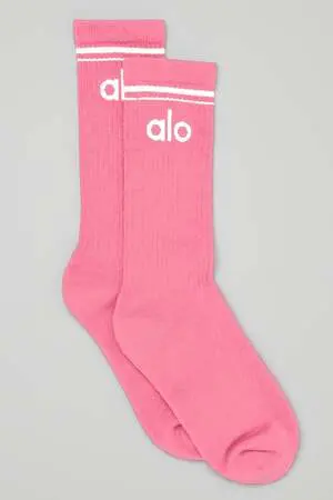 Alo Yoga ALO Throwback Socks Pink Fuchsia/white