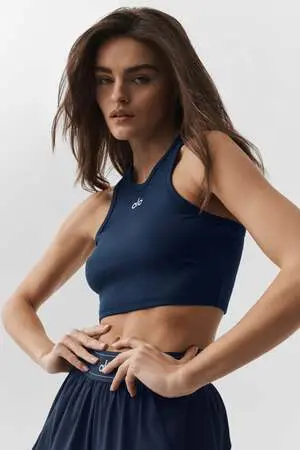 Alo Yoga Aspire Ribbed Cropped Tank Top - Navy/white