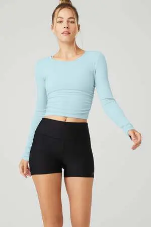 Alo Yoga ALO Gather Ribbed Crewneck Long Sleeve Top Chalk Blue