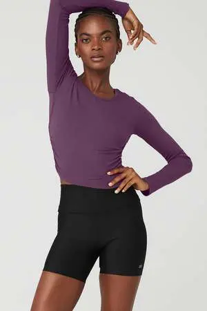 Alo Yoga ALO Gather Ribbed Crewneck Long Sleeve Top Dark Plum