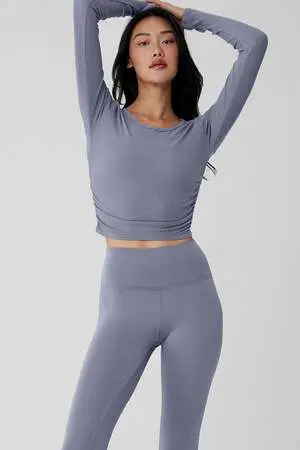 Alo Yoga ALO Gather Ribbed Crewneck Long Sleeve Top Fog