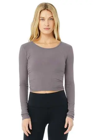 Alo Yoga ALO Gather Ribbed Crewneck Long Sleeve Top Purple Dusk