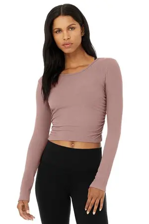 Alo Yoga ALO Gather Ribbed Crewneck Long Sleeve Top Woodrose
