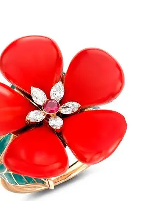 PRAGNELL 18kt Yellow Wildflower Ring With Ruby And Diamonds