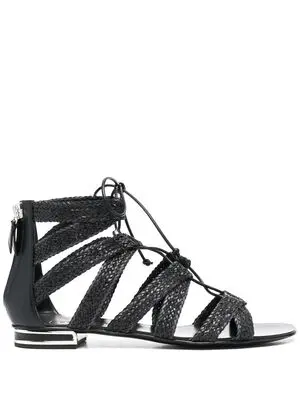 Casadei Spartan Woven Gladiator Sandals - Black