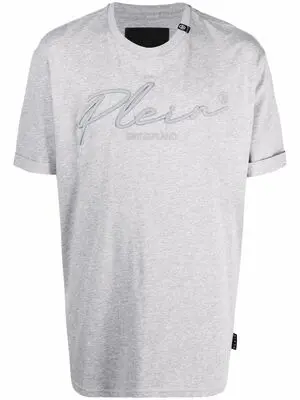 Philipp Plein Logo-embroidered Cotton T-shirt - Grey