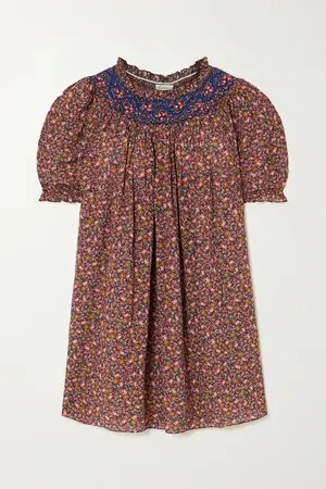 DÔEN Odessa Smocked Floral-print Organic Cotton-blend Mini Dress