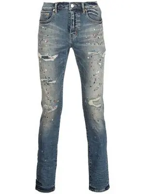 PURPLE BRAND Paint-splatter Distressed-effect Jeans - Blue