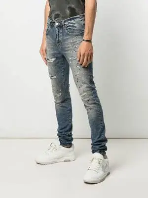 PURPLE BRAND Paint-splatter Distressed-effect Jeans