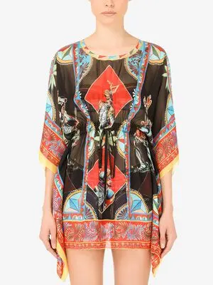 Dolce & Gabbana Carretto-print Chiffon Kaftan - Black