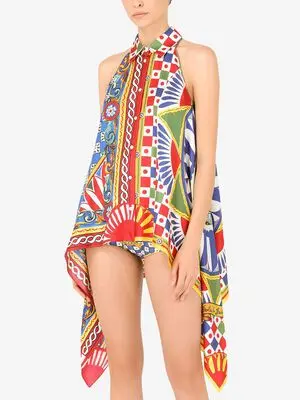 Dolce & Gabbana Carretto-print Twill Halterneck Top