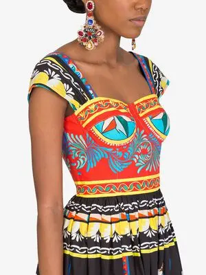 Dolce & Gabbana Carretto-print Bustier Midi Dress