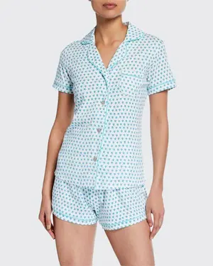 Roller Rabbit Hearts Shorty Polo Two-Piece Pajama Set - Green Pattern