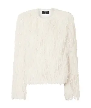 Balmain Fringed Tweed Jacket - White