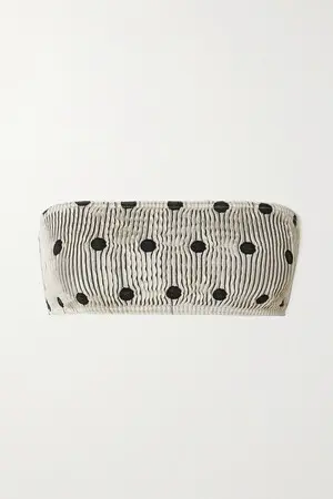 LESLIE AMON Carla Polka-dot Seersucker Bandeau Bikini Top