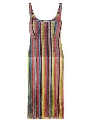 KENNETH IZE Fringed Striped Woven Top