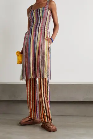 KENNETH IZE Fringed Striped Woven Top