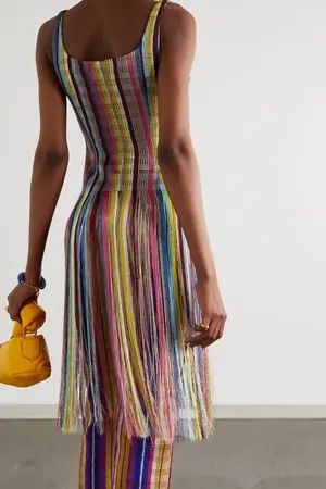 KENNETH IZE Fringed Striped Woven Top