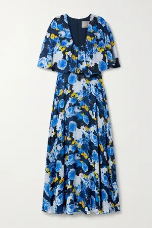 Lela Rose Floral-print Georgette Midi Dress - Blue