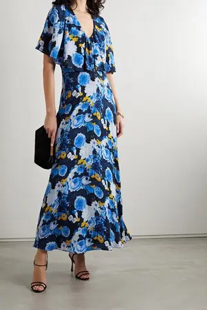 Lela Rose Floral Print Georgette Midi Dress