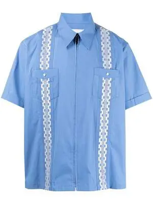 PORTS V Geometric Band Cotton Shirt - Blue