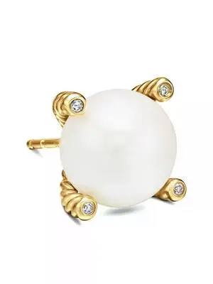 David Yurman 18kt Yellow Gold, Pearl, And Diamond Stud Earrings - White