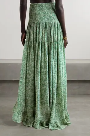 Evarae Net Sustain Lora Ruffled Printed Organic Silk Maxi Skirt