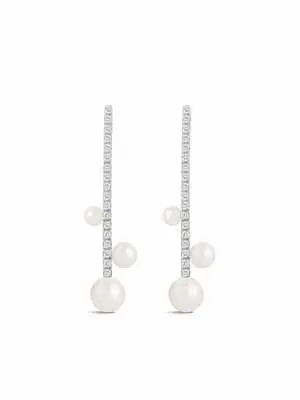 Mateo 14kt Yellow Diamond Bar Trio Pearl Earrings - Gold