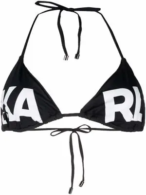 Karl Lagerfeld Logo-print Halterneck Bikini Top - Black