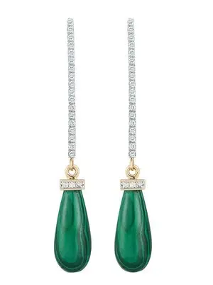 Mateo 14kt Yellow Diamond Malachite Drop Bar Earrings