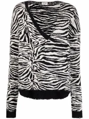 SAINT LAURENT Zebra-Pattern Ripped Jumper