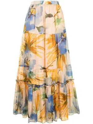 TWINSET Tiered Floral Maxi Skirt